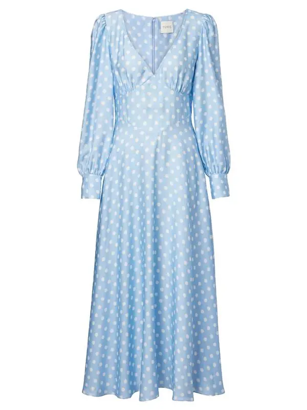 Posse Tilly Polka-dot Satin Midi Dress - Blue