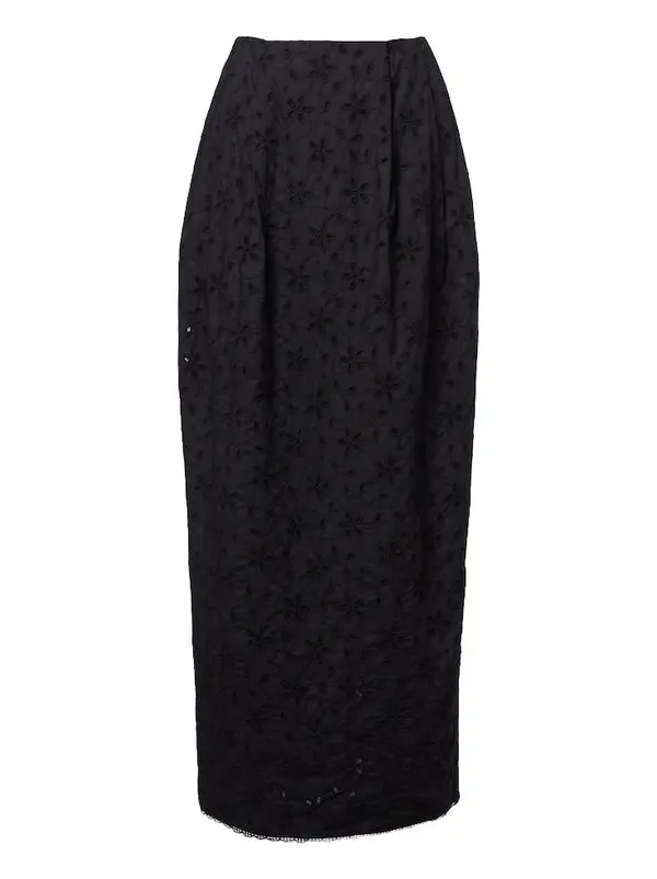 Posse Salma Embroidered Cotton Maxi Skirt - Black
