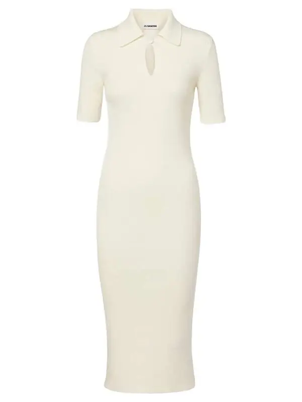 JIL SANDER Knitted Wool Midi Dress - White
