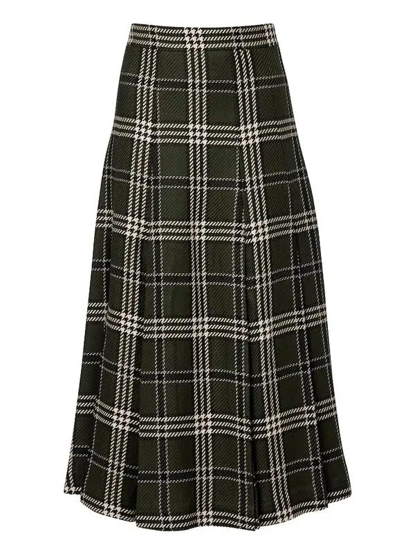 EMILIA WICKSTEAD Kensie Checked Wool-blend Midi Skirt - Green