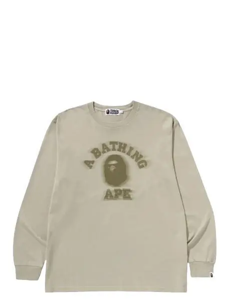 BAPE Garment Dye College Relaxed Fit Long Sleeve Tee Shirt - Beige
