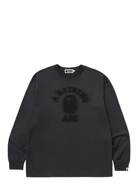 BAPE Garment Dye College Relaxed Fit Long Sleeve Tee Shirt - Charcoal