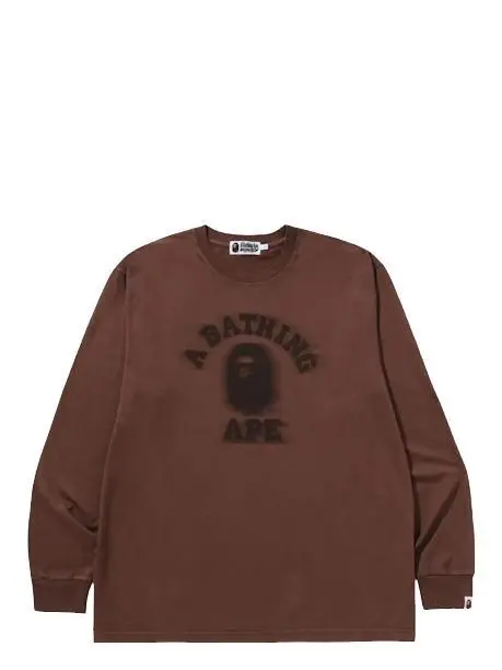 BAPE Garment Dye College Relaxed Fit Long Sleeve Tee Shirt - Brown