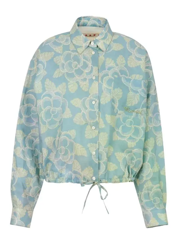 Marni Drawstring Floral Ramie Shirt - Blue