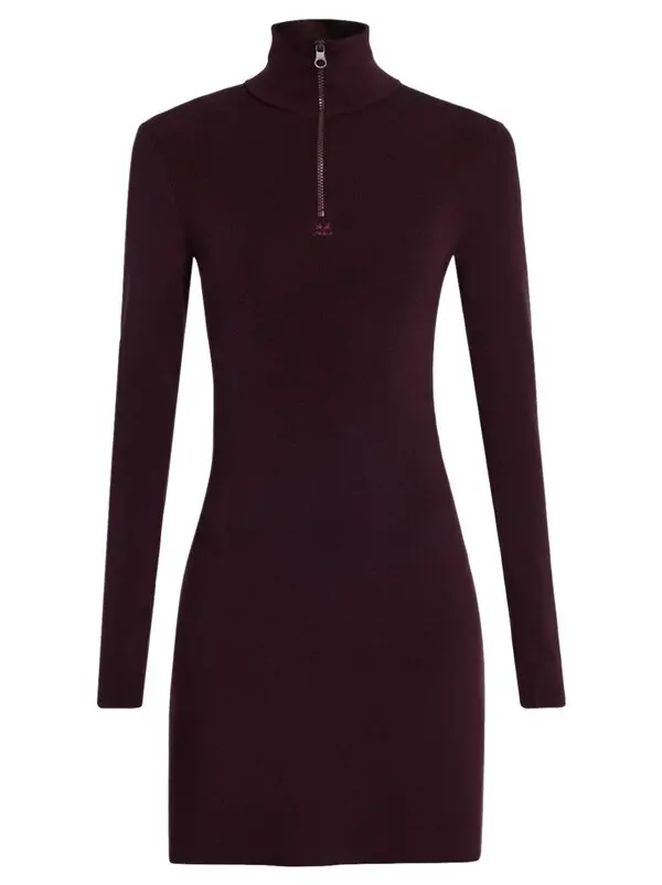 COURREGES Zipped Mock-neck Wool Mini Dress - Burgundy