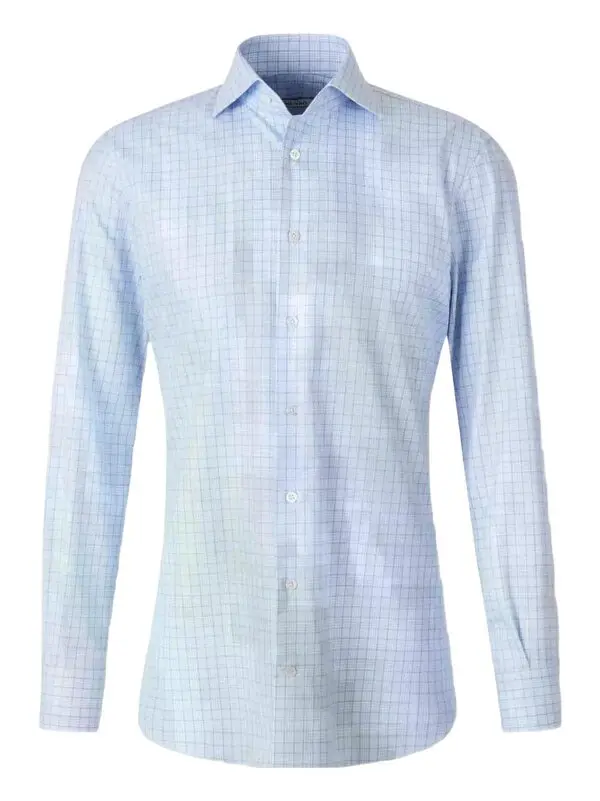 ATELIER MUNRO Buttoned Check Dress Shirt - Blue