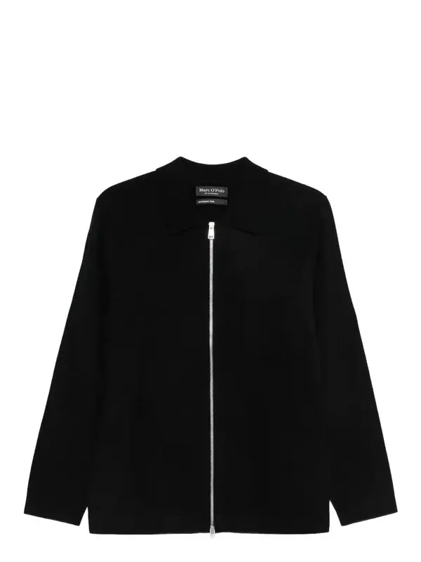 Marc O'polo Zip-up Cardigan With Chest Pocket - Black