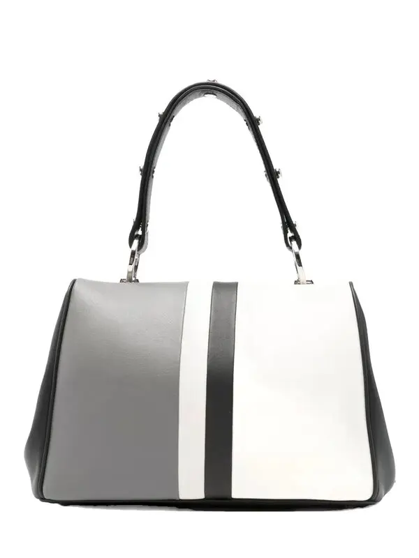 Prada Striped-detail Studded Tote Bag - Grey
