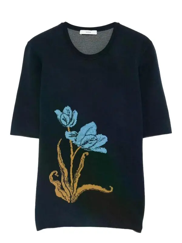 Erdem Floral-motif Knitted T-shirt - Blue