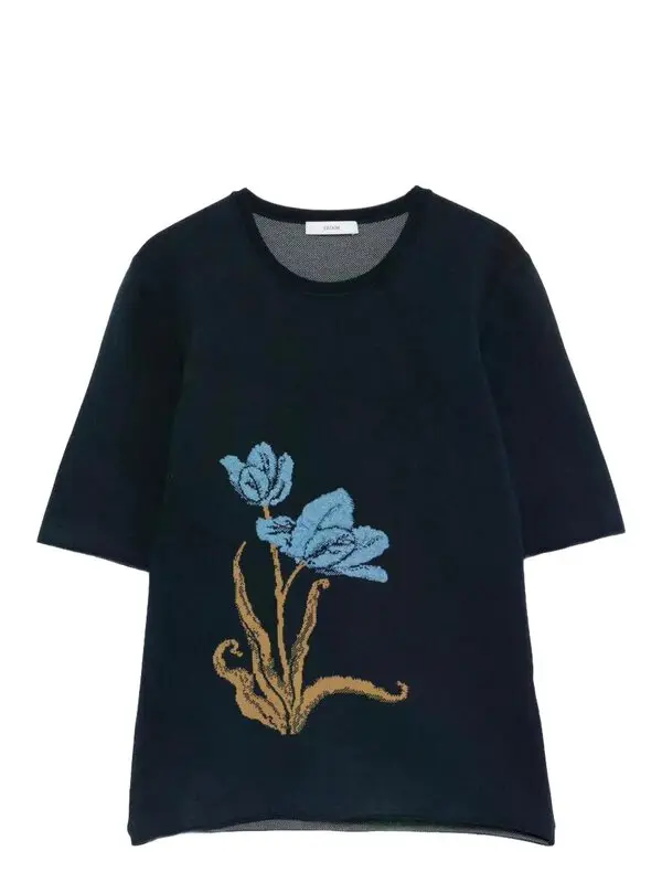 Erdem Floral-motif Knitted T-shirt - Blue
