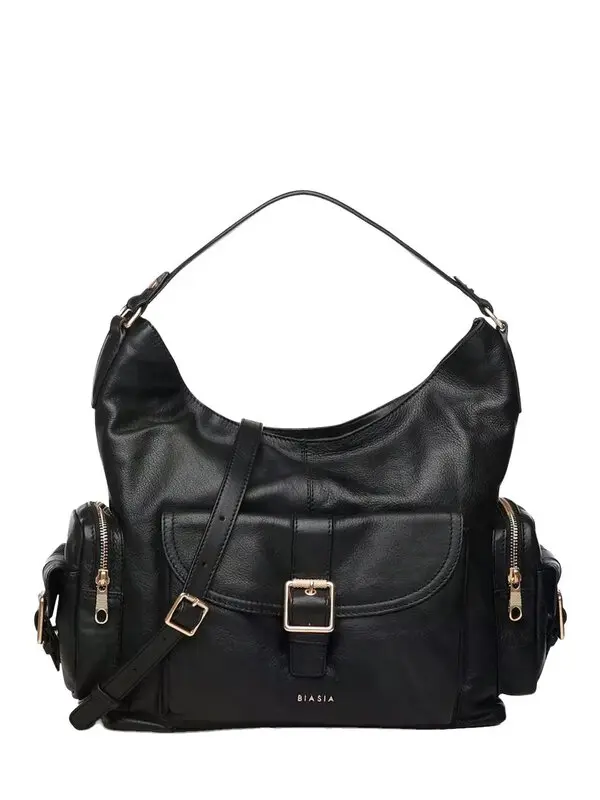 BIASIA Buckle Front-pocket Shoulder Bag - Black