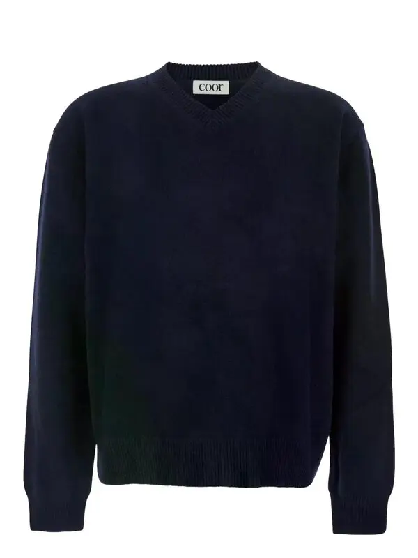 COOR V-neck Ribbed Sweater - Blue