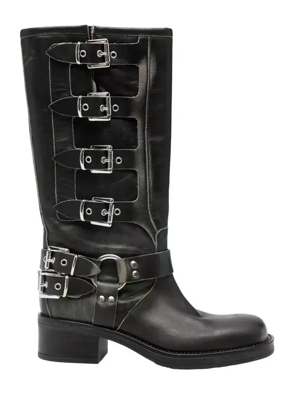 GISEL MOIRE 50mm Buckle-detail Boots - Black