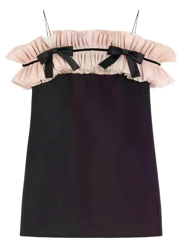 Valentino Garavani Crepe Couture Pleated Bow Mini Dress - Black