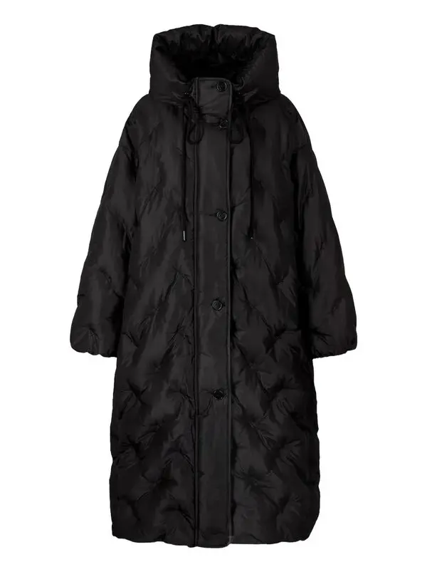 TOMBOY Button-fastening Hooded Long Coat - Black
