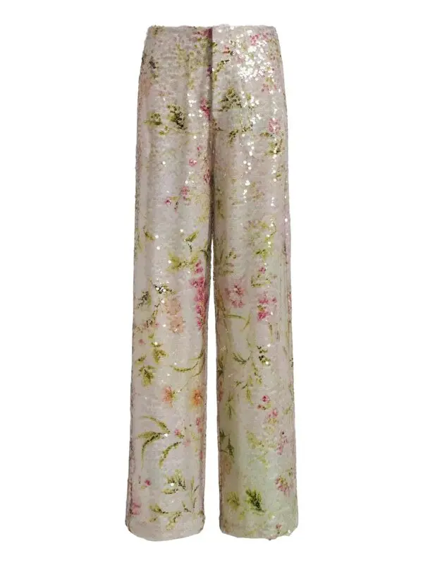 Alberta Ferretti Sequin Floral Trousers - Neutrals