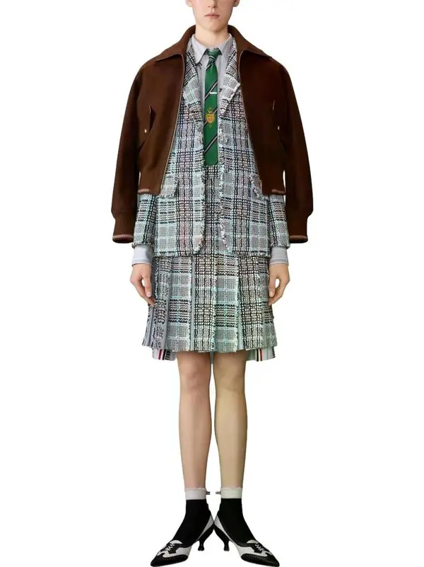 Thom Browne Plaid Pleated Midi Skirt - Blue