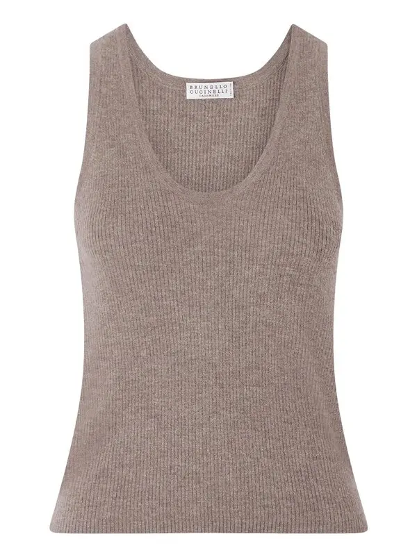 Brunello Cucinelli Ribbed Lurex Tank - Brown
