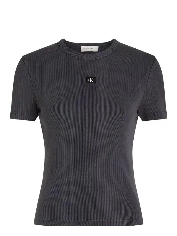 Calvin Klein Ribbed Knit T-shirt With Logo - Grey