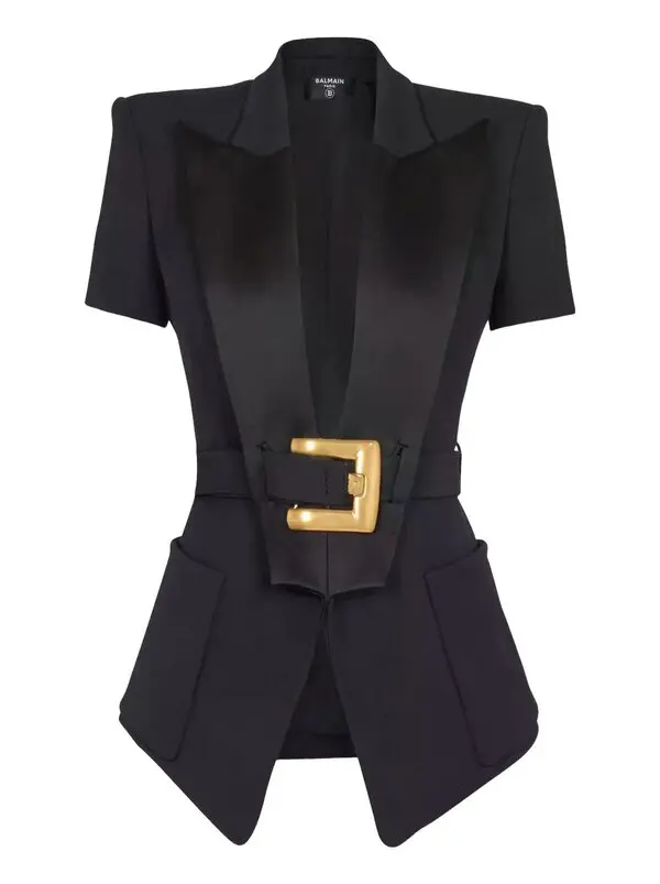 Balmain Belted Grain-de-poudre Blazer - Black