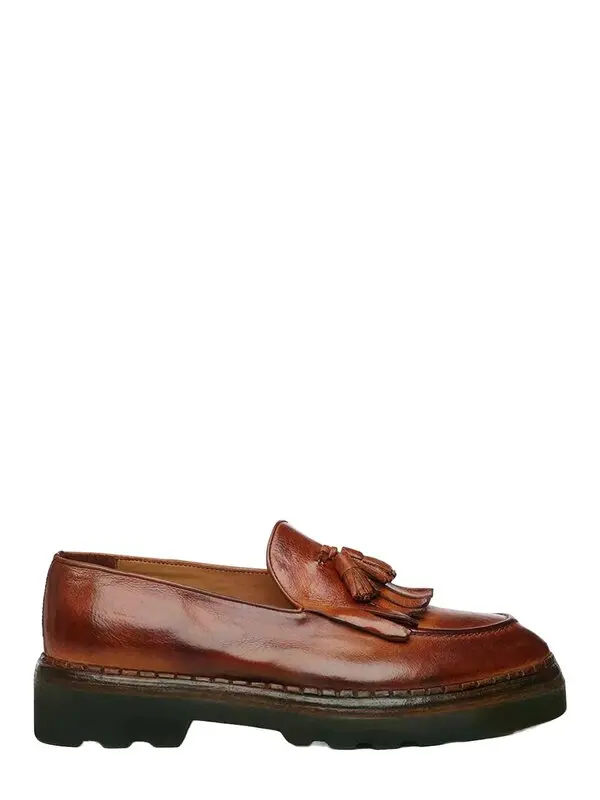 Eleventy Leather Tassel Loafers - Brown
