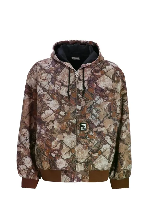 Obey Leaf Print Hooded Jacket - Brown