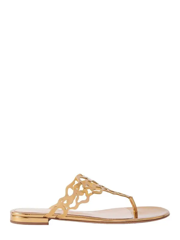 GIANVITO ROSSI Laser-cut Mirrored-leather Sandals - Gold