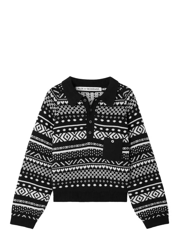 Alix Of Bohemia Liza Fair Isle Cotton Polo Sweater - Black