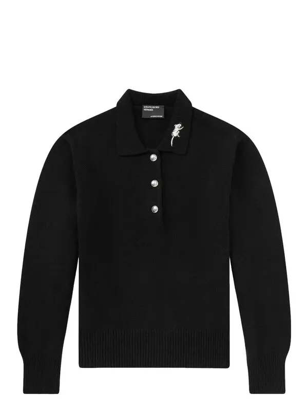 Enfants Riches Déprimés Rat Embroidered Cashmere Polo Sweater - Black