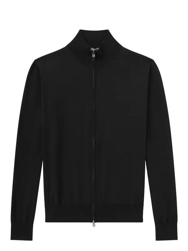 Canali Slim-fit Cotton Zip-up Sweater - Black