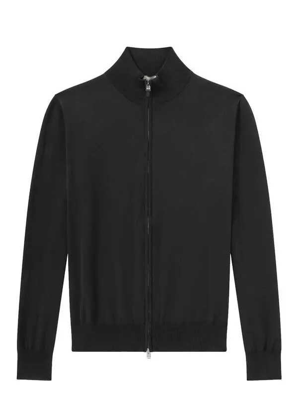 Canali Slim-fit Cotton Zip-up Sweater - Black