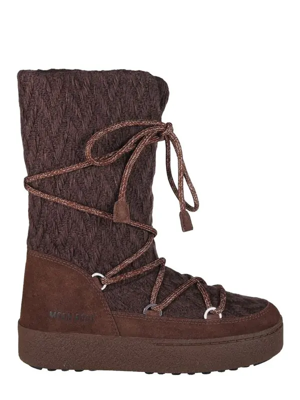 Moon Boot Lace-up Knit Boots - Cocoa