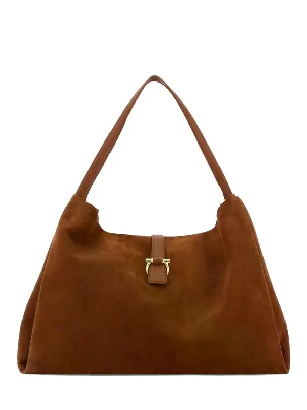 FERRAGAMO Gancini-detail Suede Shoulder Bag - Brown