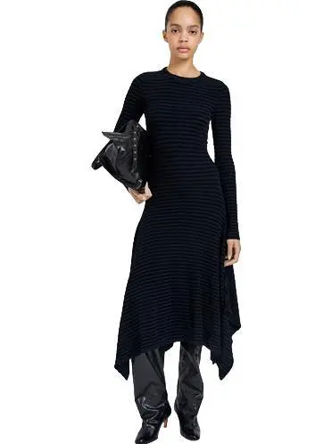 Proenza Schouler Didi Stripe Velvet Dress - Navy/black