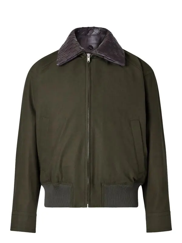 Bottega Veneta Intrecciato Leather-trimmed Cotton-twill Blouson Jacket - Green
