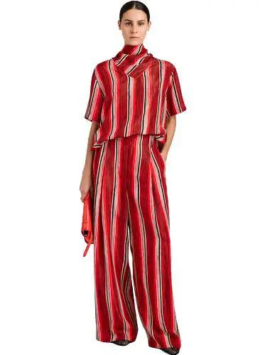 Proenza Schouler Printed Silk Habotai Amira Pant - Vermillion Multi