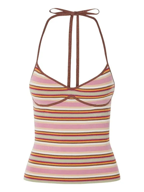 Faithfull The Brand Citara Striped Knitted Halterneck Tank - Pink