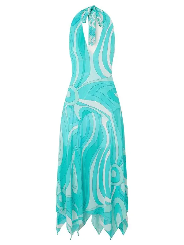 Emilio Pucci Printed Halterneck Midi Dress - Blue