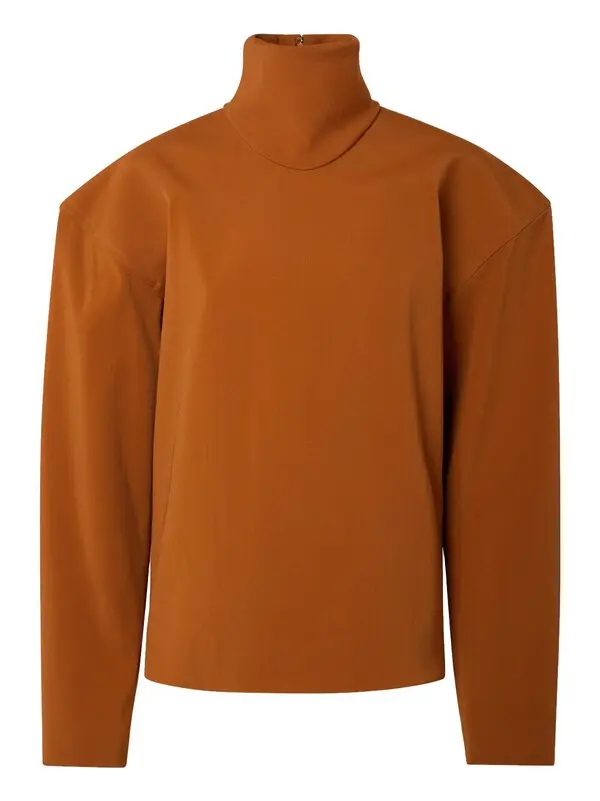 Saint Laurent Stretch-satin Turtleneck Blouse - Brown