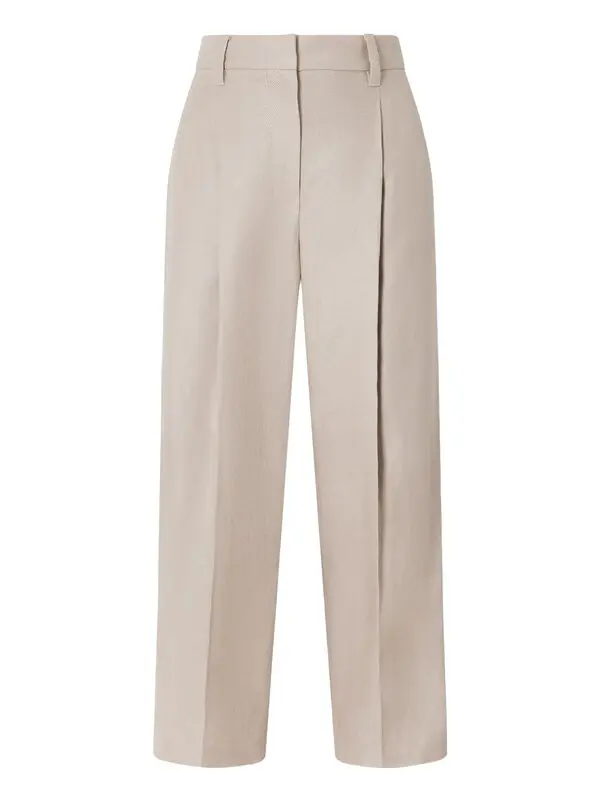 Brunello Cucinelli Cropped Pleated Linen-twill Wide-leg Pants - Neutrals
