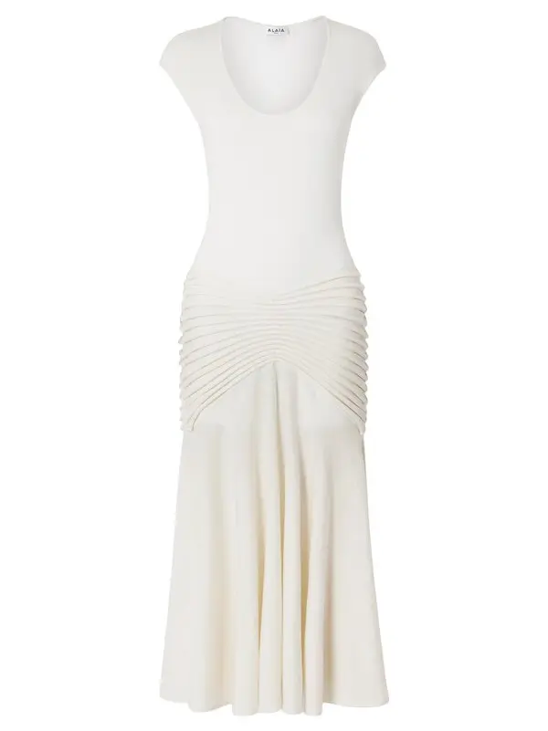 Alaïa Ruched Wool Maxi Dress - White