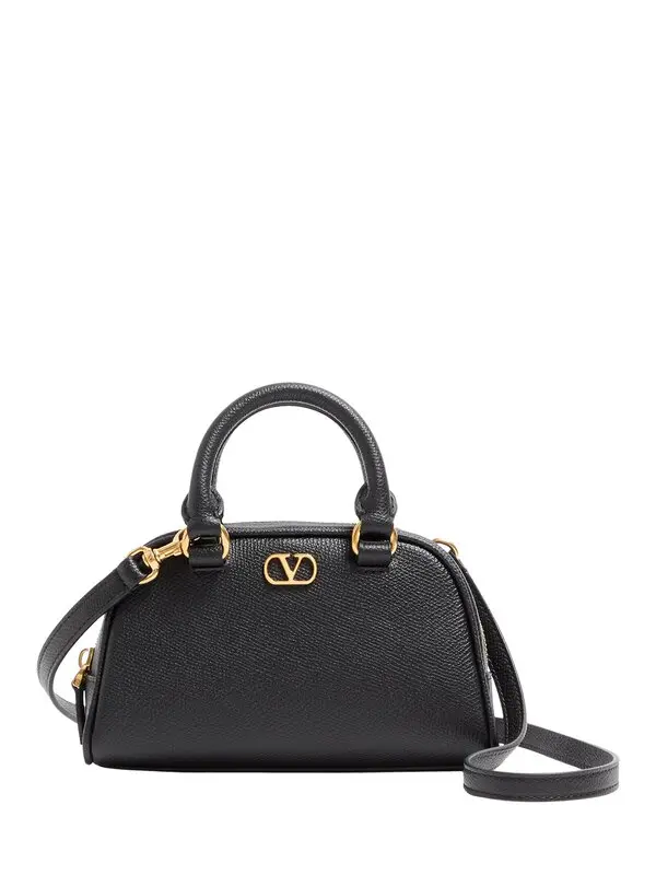 Valentino Garavani Mini Grained Leather Vlogo Signature Top-handle Bag - Black
