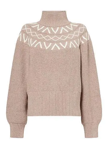 Varley Marcie Fairisle Yoke Knitted Jumper - Light Taupe Marl