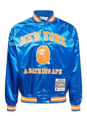A BATHING APE Nba Kicks Logo-embroidered Satin Jacket - Blue