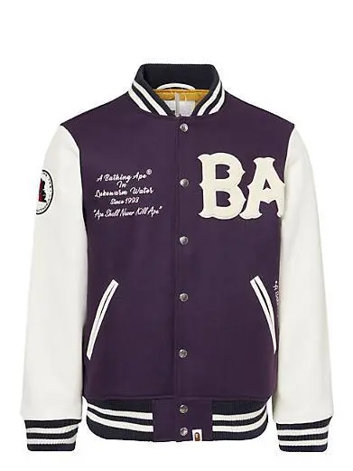 A BATHING APE Varsity Patch-embroidered Wool Blend Jacket - Purple