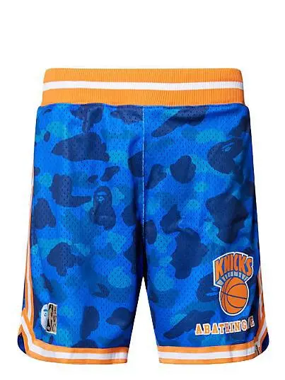 A BATHING APE Nba Knicks Logo-embroidered Mesh Shorts - Blue
