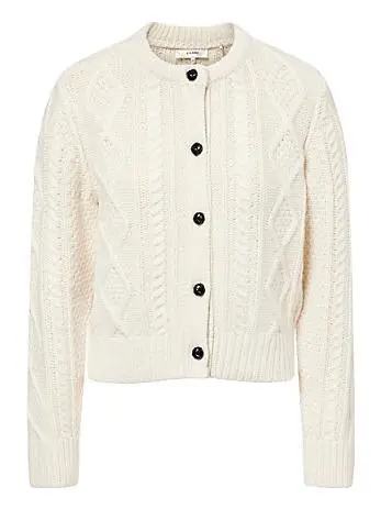 FRAME The Cable Knit Chunky Cashmere Cardigan - Cream