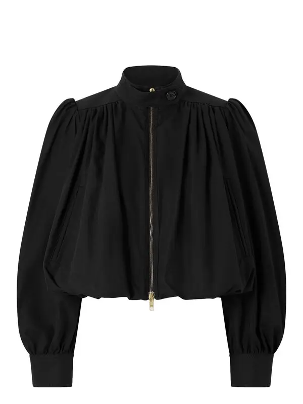 Chloé Cropped Gathered Cotton-canvas Jacket - Black