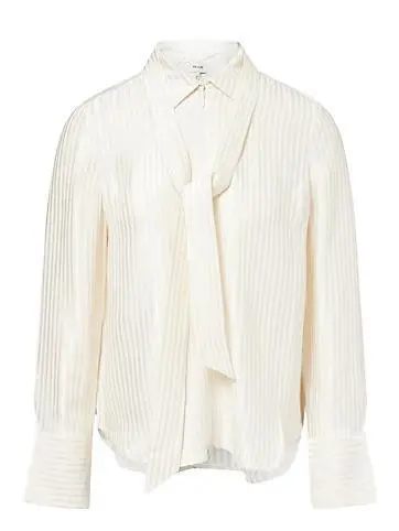 ME+EM Pinstripe Collared Satin Shirt - Light Cream