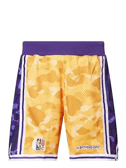 A BATHING APE Nba Lakers Logo-embroidered Mesh Shorts - Yellow
